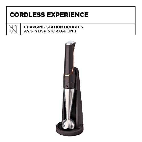 CRUX Cordless Hand Immersion Blender, Durable 7.5β Blending Arm, Quickly Blend, Mix Smoothies, Easily Whip, Puree Sauces/Soups, Conveniently Rechargeable, Easy to Clean with Dishwasher Safe Removeable Parts, Stainless Steel/Black