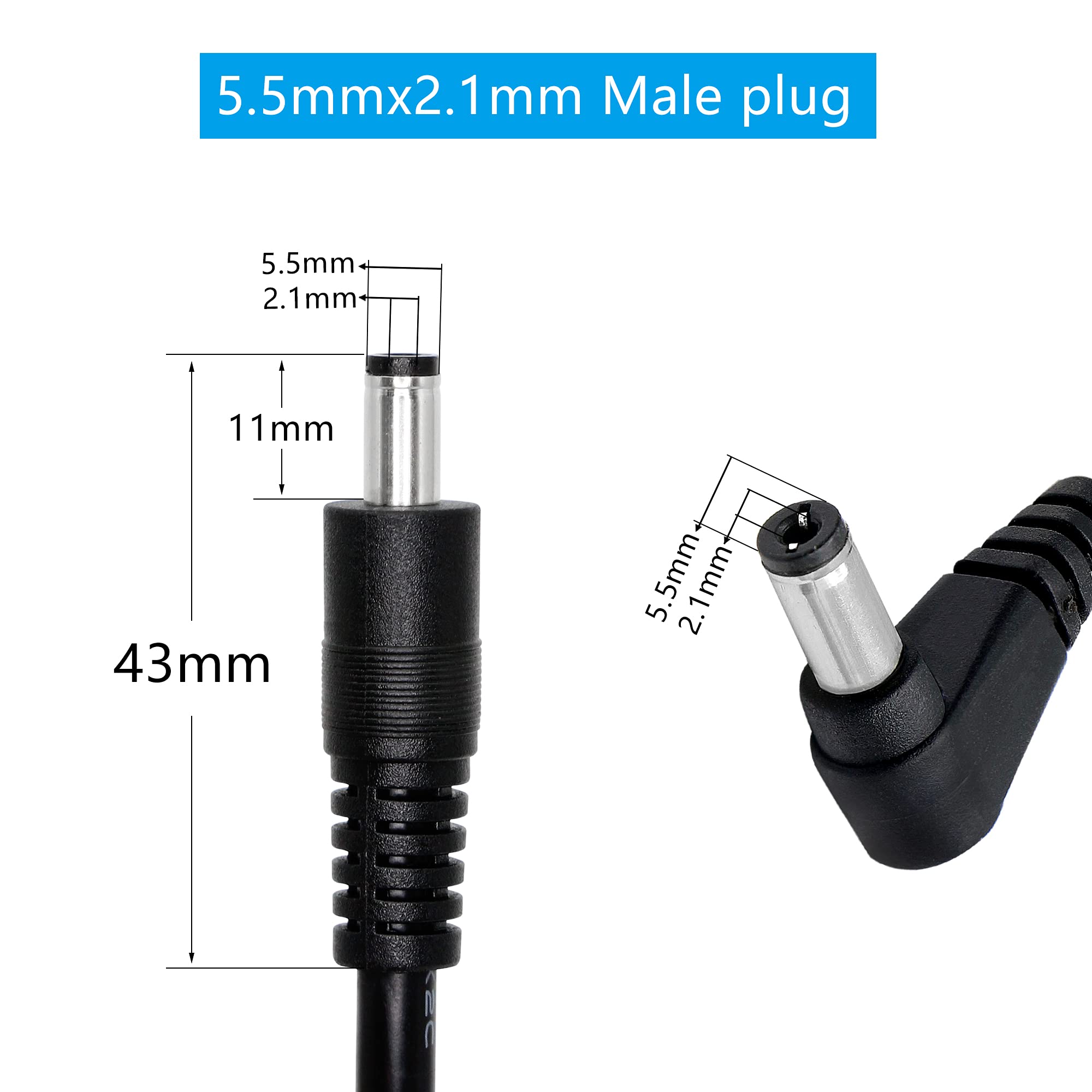 GINTOOYUN Right Angle DC to DC Male Power Cable,22AWG DC 5.5MM x 2.1MM Male to 90 Degree DC Male Plug Patch Wire Adapter Extension Cord for Strip Lihgt,CCTV,Car,Monitors,etc(2 Pcs)