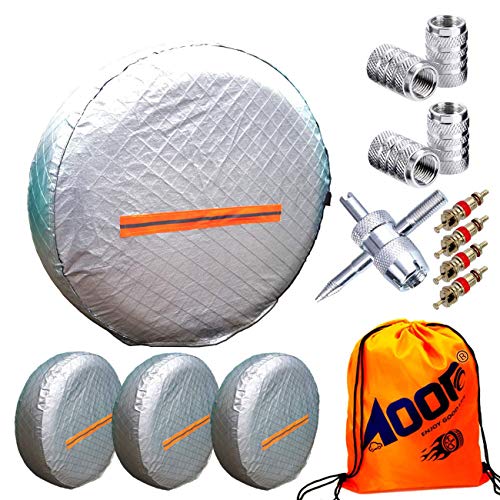 Aootf Tire Covers for RV Wheel -Trailers Tire Covers Set of 4 and Tire Tools 14 Sets for Motorhome Wheel Covers RVS,Boat,Waterproof Reflective Safety Tire Protectors Fits 26" to 29" Wheels (4PCS)