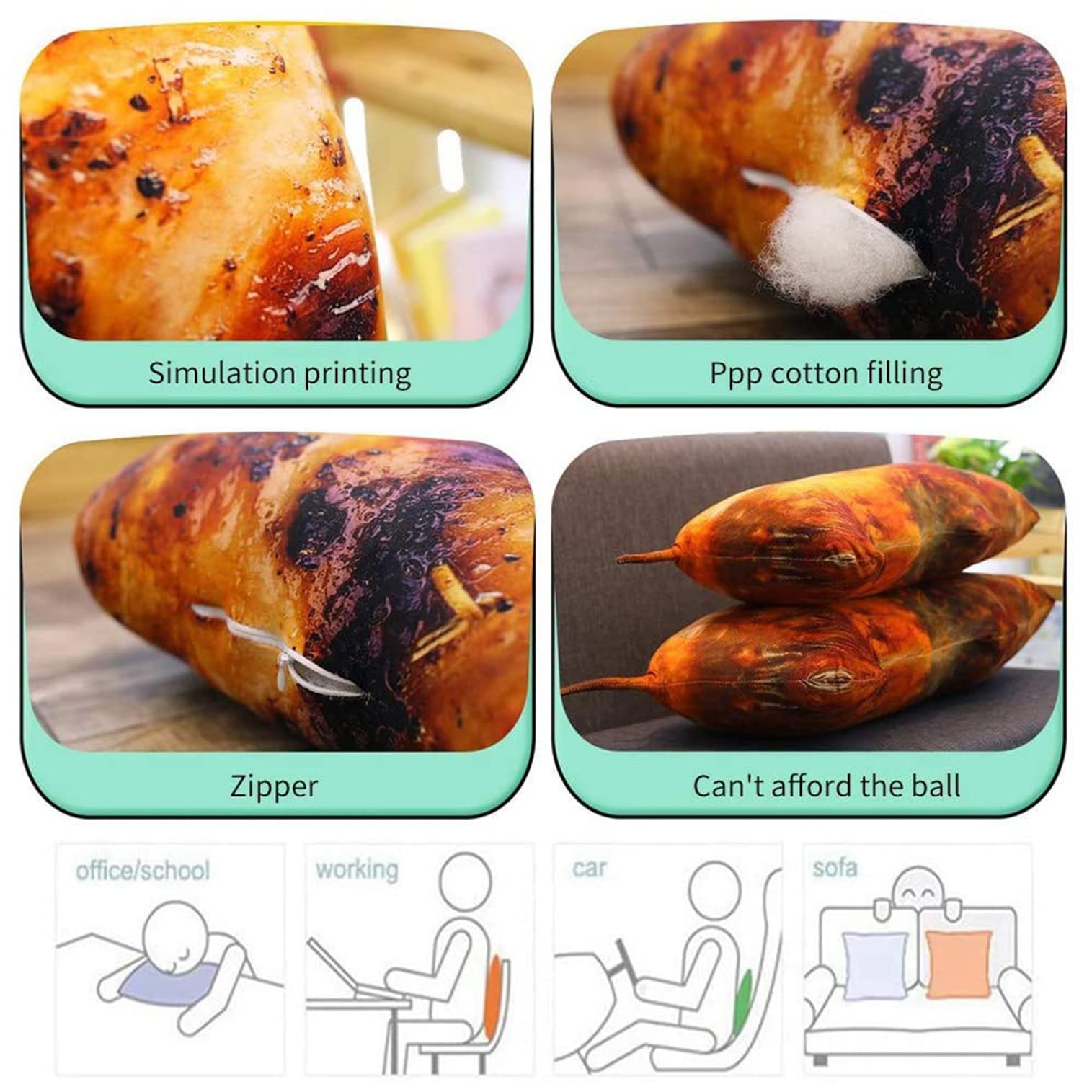 3D Chicken Leg&Chicken Wing Pillow Plush Toy,20cm Pillow Soft Lumbar Back Cushion Pillow Cushion Soft Throw Pillow for Home Decor Throw Pillow Photography Background Background,Pillow Sofa Back