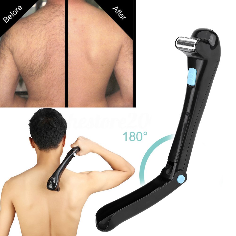 Electric Back Hair Shaver, 14.7 inch Foldable Handle Battery Powered (Batteries Not Included) Painless Body Groomer for Men, Do It Yourself