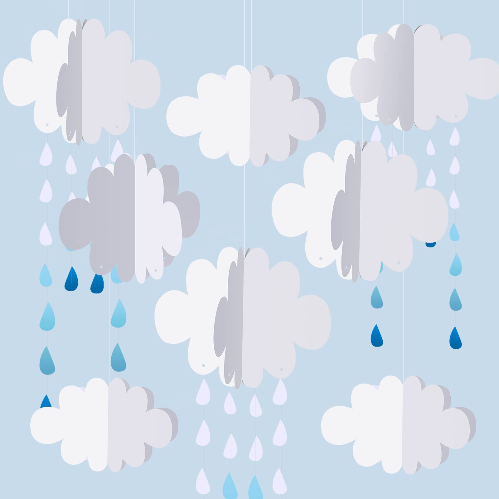 20 Pcs 3D Cloud Decorations Hanging Clouds and Raindrop for Ceiling Paper Artificial Cloud Props Ceiling Decor Fake Cloud Decorative Ornaments for Ceiling DIY Wedding Party Room Decoration