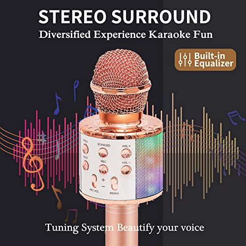 Alversun Wireless Karaoke Microphone for Kids, Bluetooth Karaoke Microphone Portable Handheld Singing Karaoke Mic Speaker Gifts for 3 4 5 6 7 Years Old Toys Girl Boy, Rose Gold