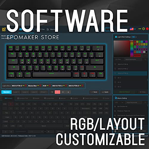 EPOMAKER SKYLOONG SK61 61 Keys 60% Hot Swappable Programmable Mechanical Gaming Wired Keyboard with RGB Backlit, NKRO, Water-Resistant, Type-C Cable for Win/Mac/Gaming (Gateron Optical Blue, Panda)