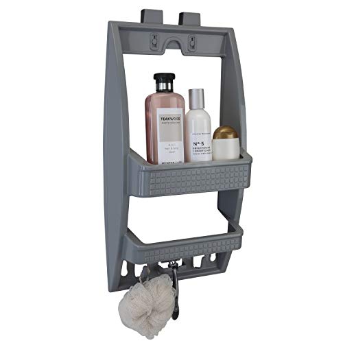 Bath Bliss Multi Hanging Option Shower Caddy | Over the Showerhead | Adhesive Backing | Screw Mount | Organizer | Large Shampoo & Conditioner Bottle Holders | Razor & Loofah Hooks | Grey