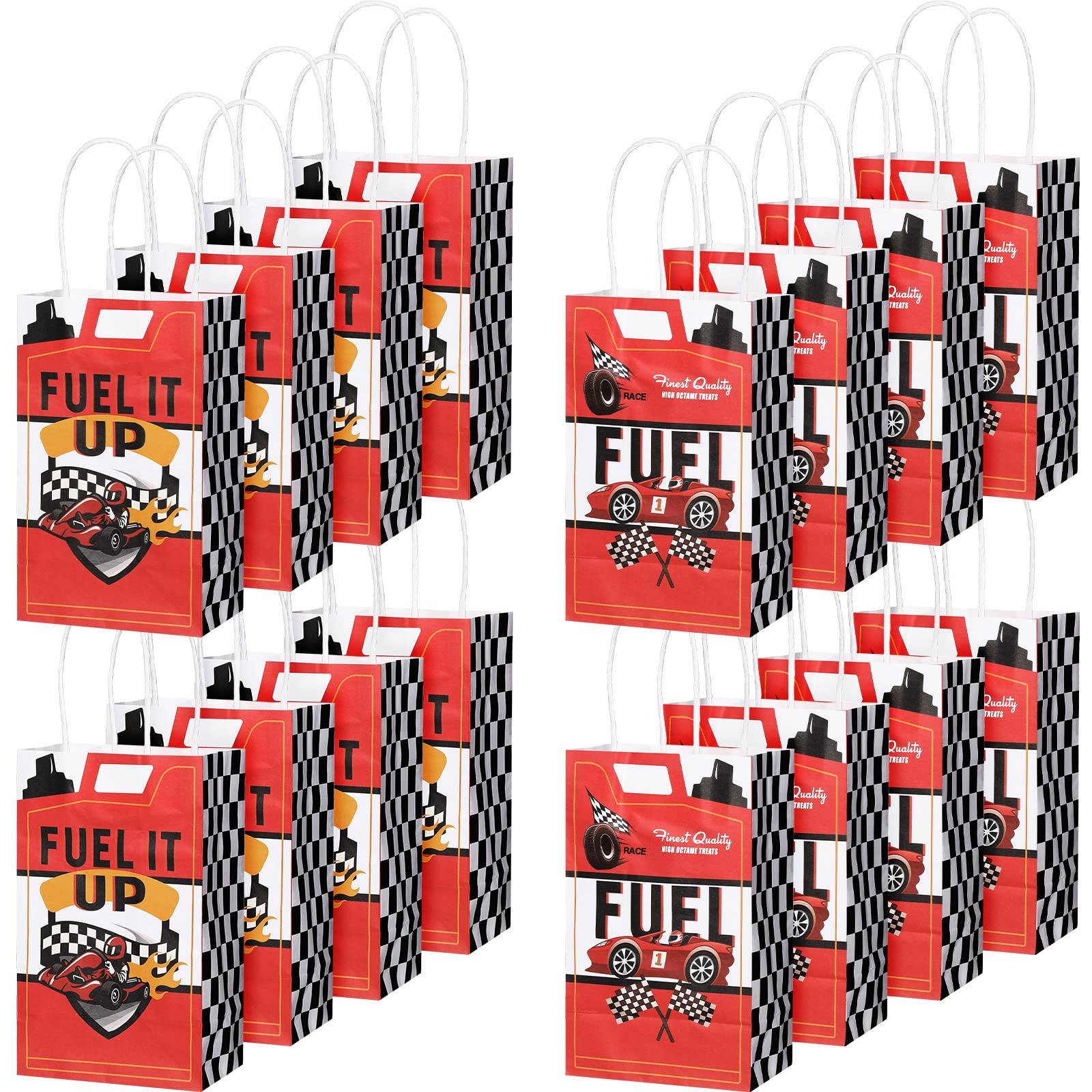 Pajean 16 Pieces Race Car Fuel Treat Bags Boxes Racing Car Party Goodie Bags Wrap Paper Bags with Handles Birthday Party Decorations Baby Favors Supplies Gifts