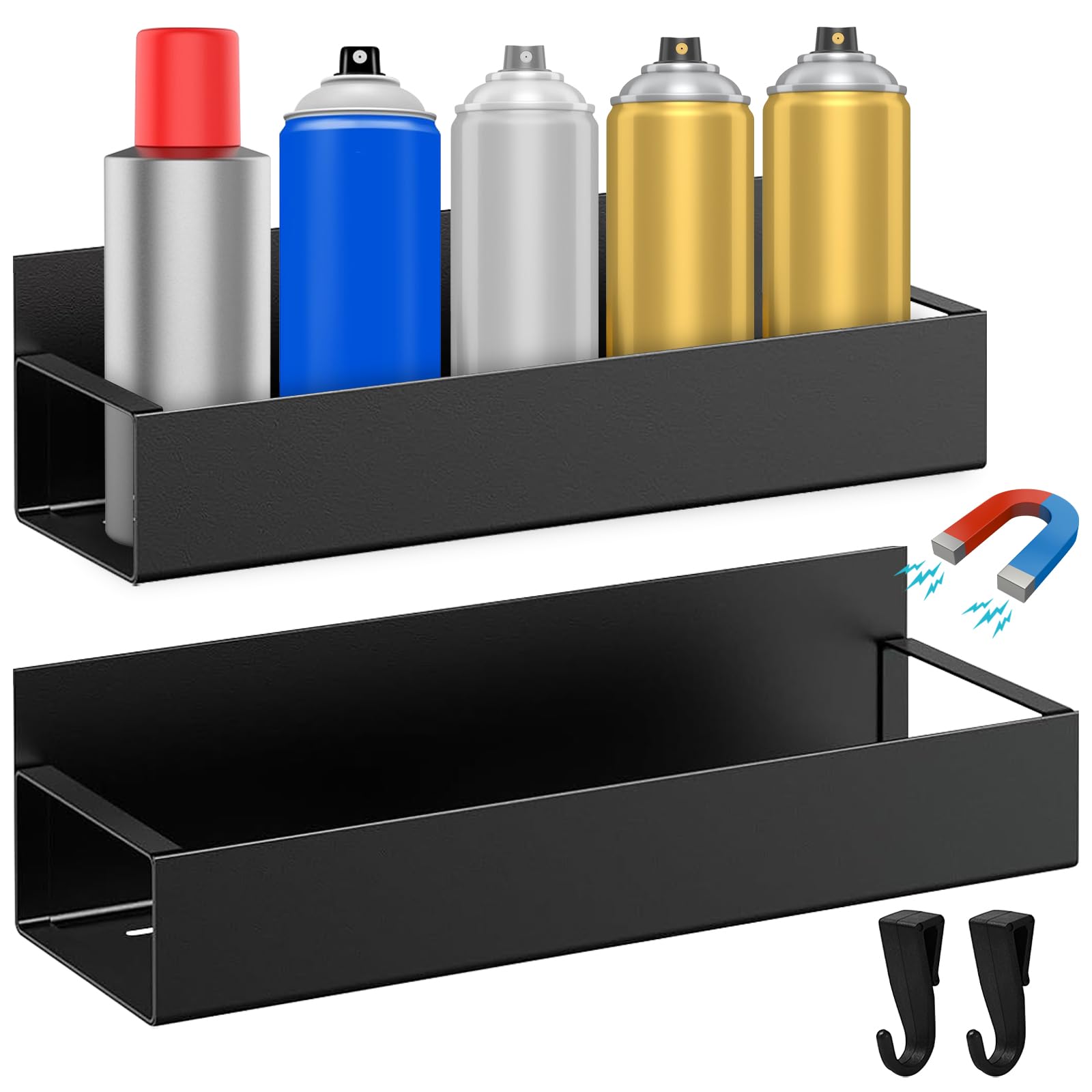 2 Pcs Magnetic Aerosol Spray Can Holder, Magnet Toolbox Bottle Holder, Wall Mounted Spray Bottle Rack, Mechanic Paint Bottle Can Organizer, Tool Box Storage Rack for Garage Home Workspace(Black)