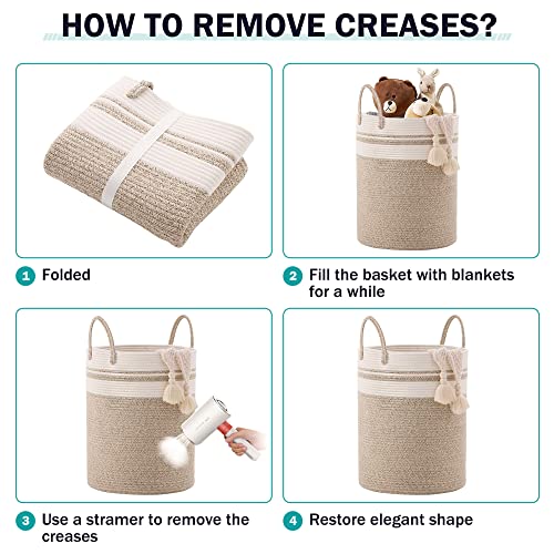 YOUDENOVA Woven Rope Laundry Hamper Basket, 58L Tall Laundry Basket for Blanket Organizer- Clothes Hamper for Bedroom Storage, Baby Kids Nursery Hamper-Large-Brown