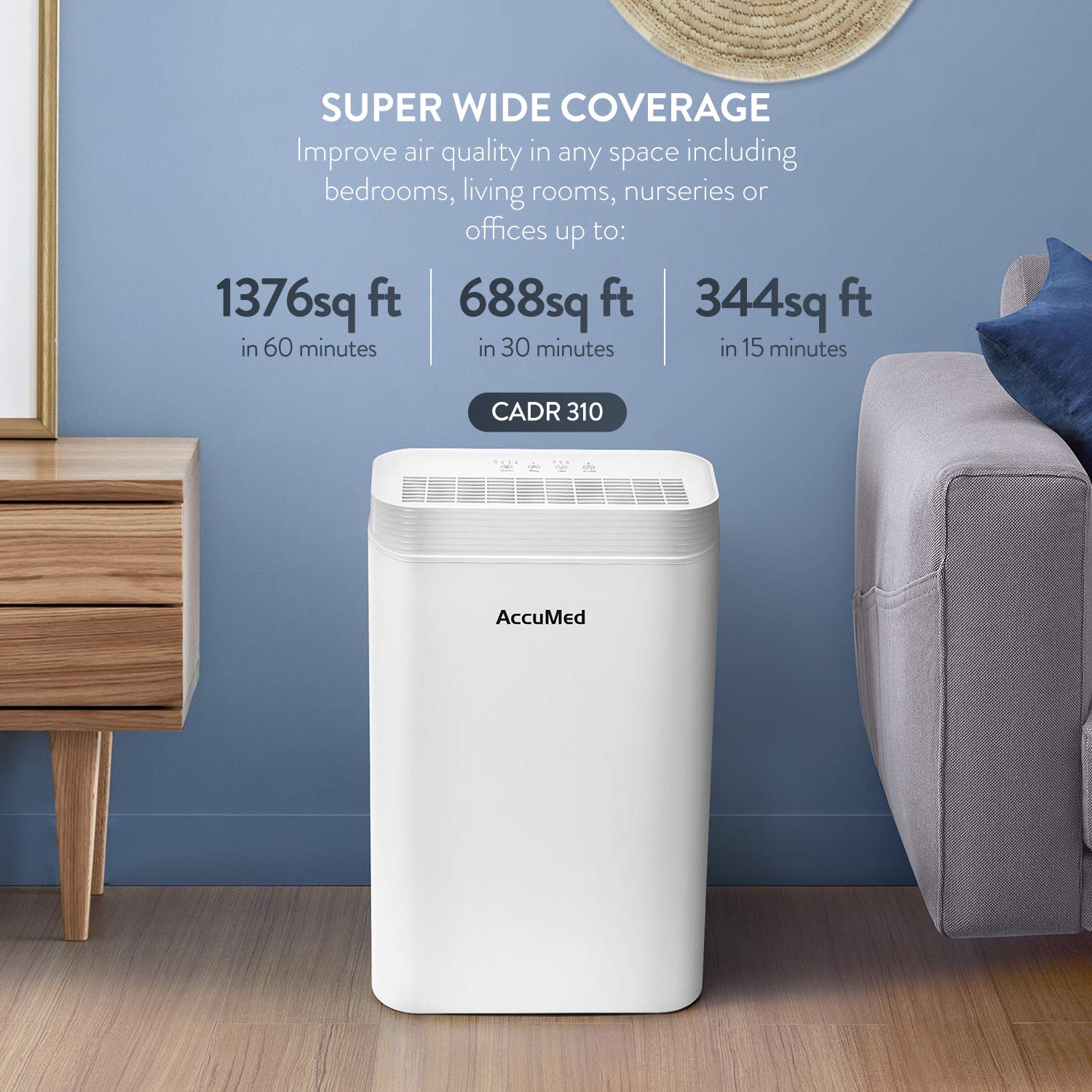 AccuMed HEPA Air Purifier, Removes Pet Hair and Smoke, White (A310W)