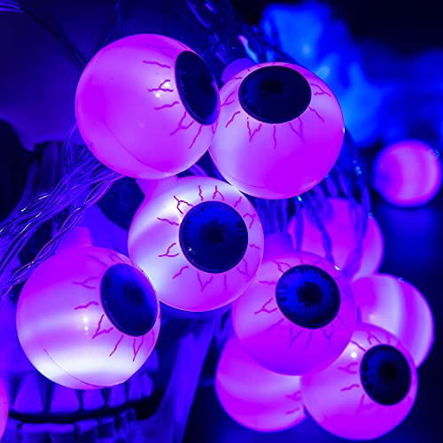 Halloween Purple Eyeball String Lights, 30 LED Battery Powered Halloween Decorative Lights with Remote, 16.4 FT 8 Modes Twinkle Lights, for Outdoor Indoor Halloween Party Home Decorations
