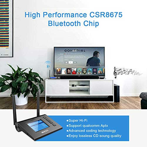 Bluetooth Transmitter Receiver, Wireless Bluetooth Adapter with Unique LCD Display, Low Latency Bluetooth 5.0 Audio Adapter, Dual Link Optical RCA AUX for Headphones, TV, PC, Laptop and Speaker(black)