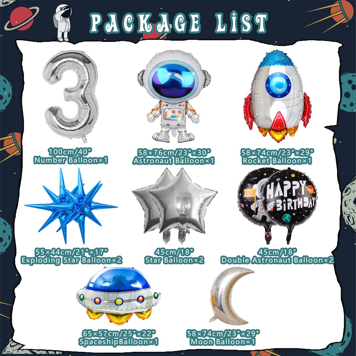 11Pcs Space Astronaut Birthday Party Balloons, Foil Balloons of Spaceman Rocket Moon Star for Outer Space Galaxy Theme Party Decorations (3)