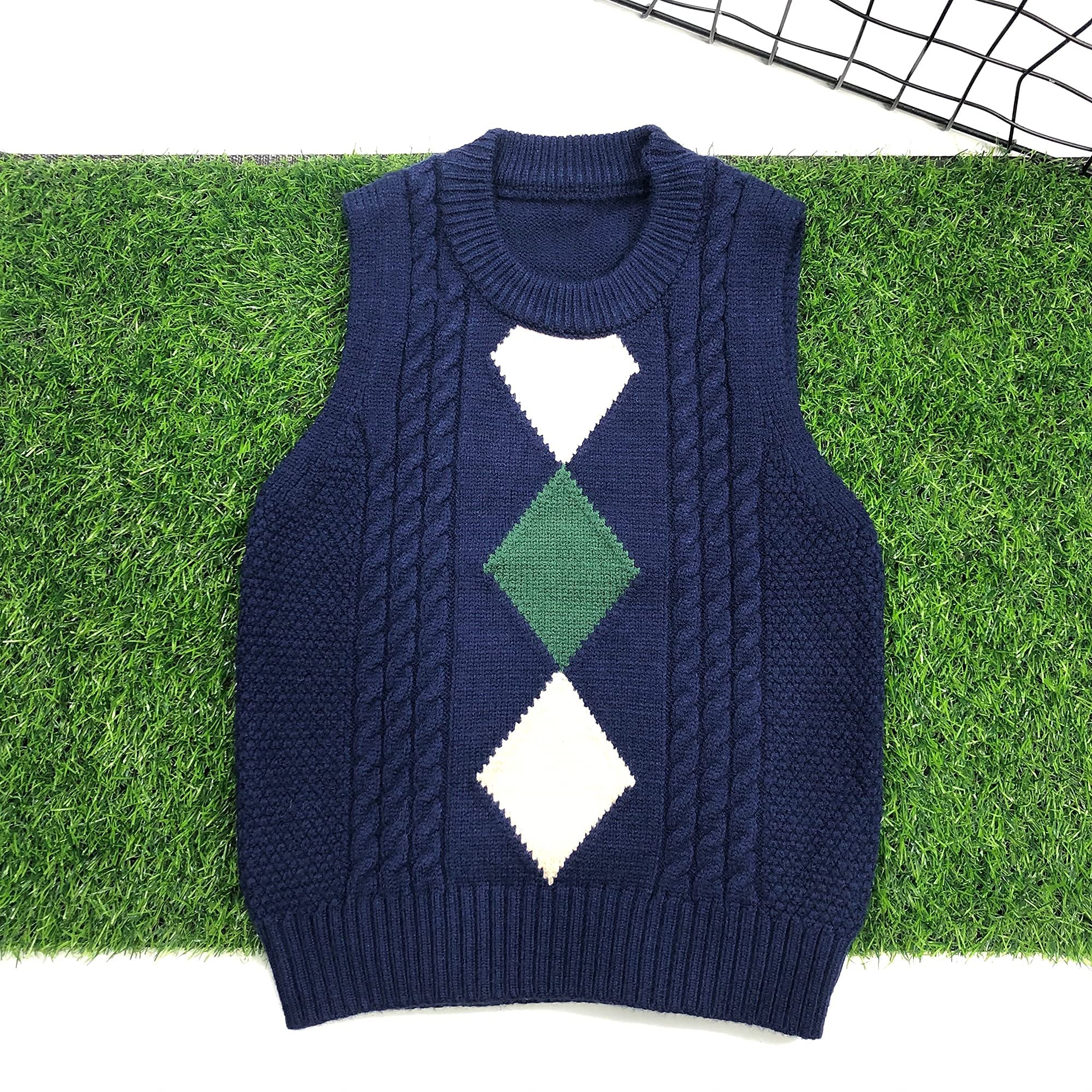 MSTOZE Baby Knit Sweater Vest Round-Neck Sleeveless Plaid Pullover for Size 1-4T Toddler Boys & Girls Royal/Blue