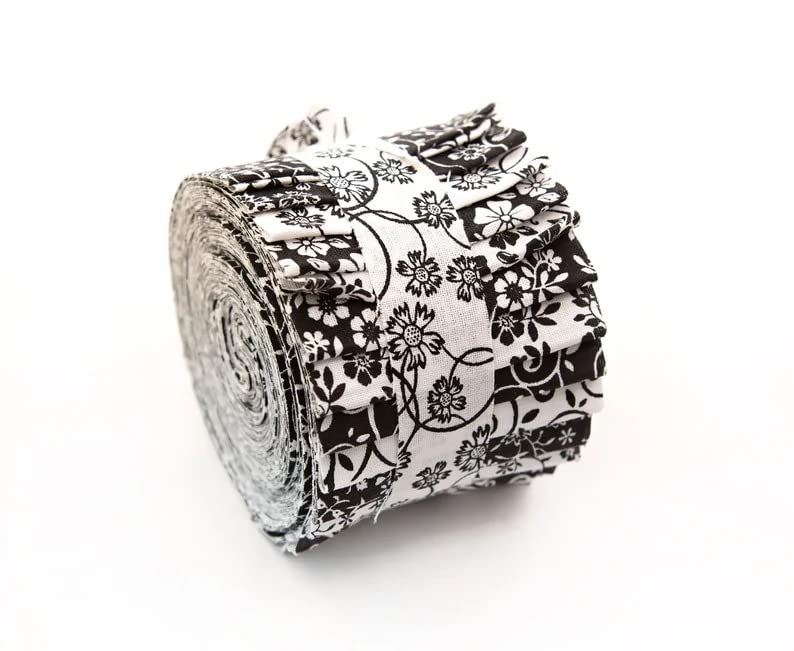 16 Pieces Fabric Cute, Beautiful New 2.5 inch Black & White Basics Jelly Roll, Cute 100% Cotton Fabric Quilting Strips
