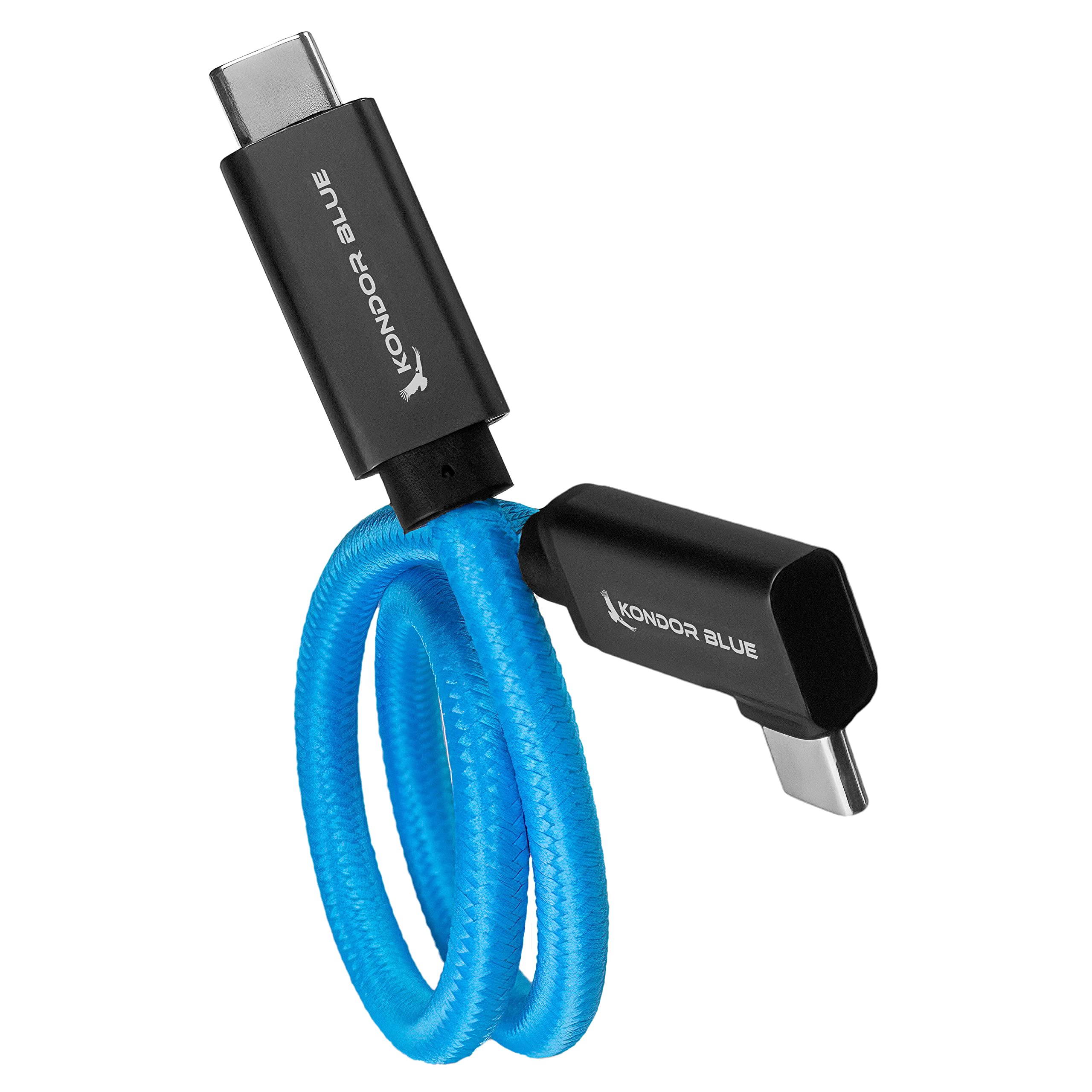 KONDOR BLUE 12" Straight USB C 3.1 GEN 2 10 Gb/s 100W | Right Angle Braided Cable for 8K Data and Power Delivery