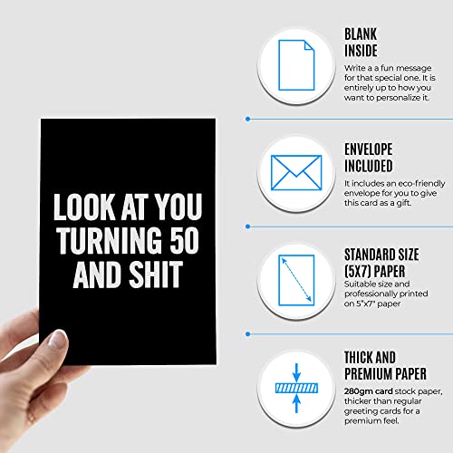 Funny 50th Birthday Card for men or women with envelope | Joke card for someone who is turning 50 years old | Original and unique present idea for family, friends or a co-worker.