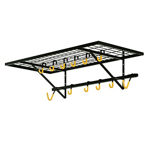 BMJX US Garage Shelves Garage Storage with Two Large Bike Hooks and 8 Small Hooks 31x15.5inch Powder Coated Steel Wall Frame Garage Organization（1 Pack）