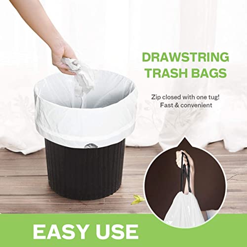 4 Gallon 120 Counts Strong Drawstring Trash Bags Garbage Bags by Teivio, Bathroom Trash Can Bin Liners, Small Plastic Bags for home office kitchen, White