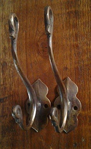 2 Large Solid Brass Vintage Antique Style Ornate Double Coat Hat Towel Hooks 6" #C11