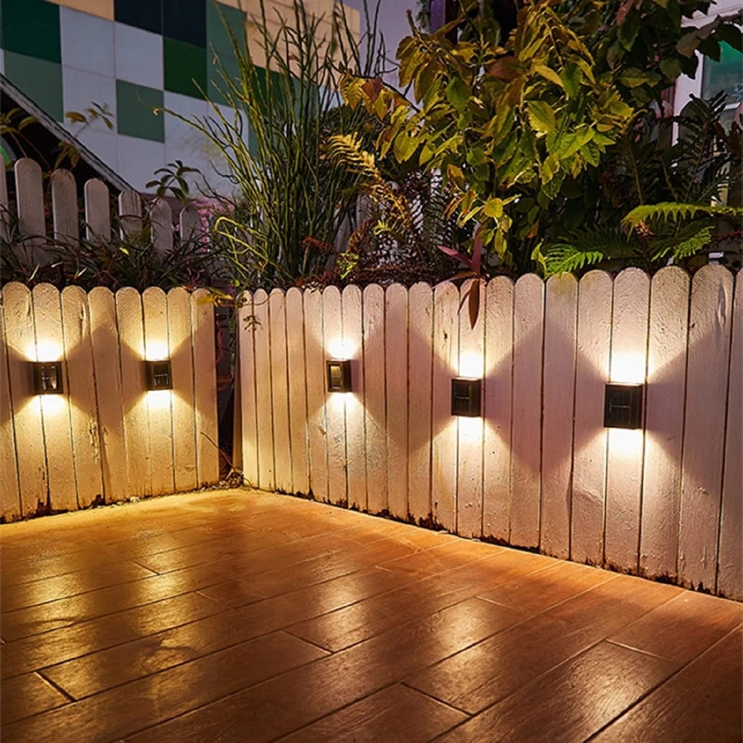 2 LED Solar Wall Light UP and Down Illuminate Outdoor Sunlight Sensor Lamp IP65 Waterproof Modern Nordic Style Decor for Home Garden Porch, Black