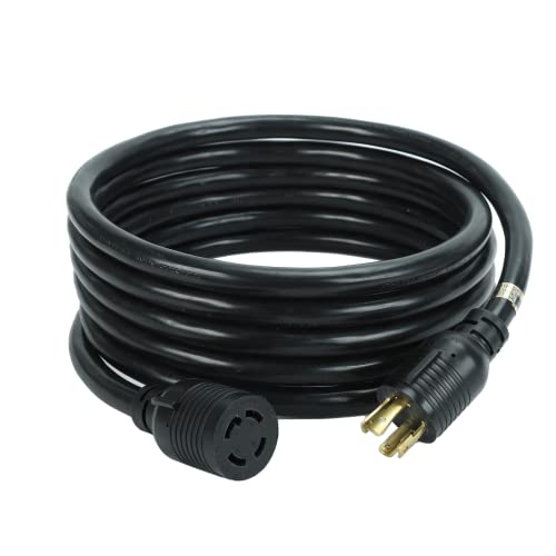 15 Feet 30 Amp RV Generator Extension Cord, 125/250V 4 Prong NEMA L14-30P Twist Lock Male to L14-30R Female, Up to 7500W 10 Gauge SJTW Generator Cord for RV Trailer Camper Outdoor Living, ETL Listed
