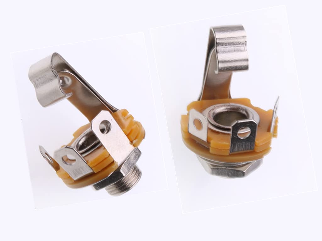 2-Pack1/4" Jacks 6.35mm Mono TS Socket Female Connector Panel Mount with Switch Function for Electric Guitar Bass Microphone Audio (Mono with Switch)