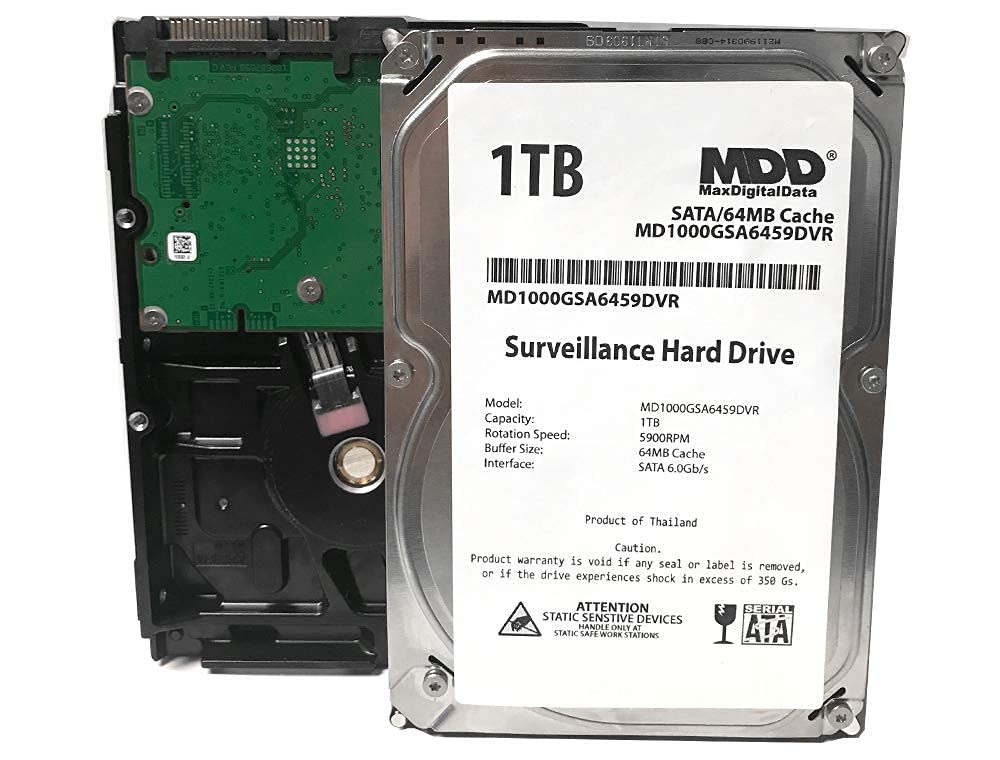 MaxDigitalData 1TB 64MB Cache 5900PM SATA 6.0Gb/s 3.5" Internal Surveillance CCTV DVR Hard Drive (MD1000GSA6459DVR) - w/ 2 Year Warranty (Renewed)