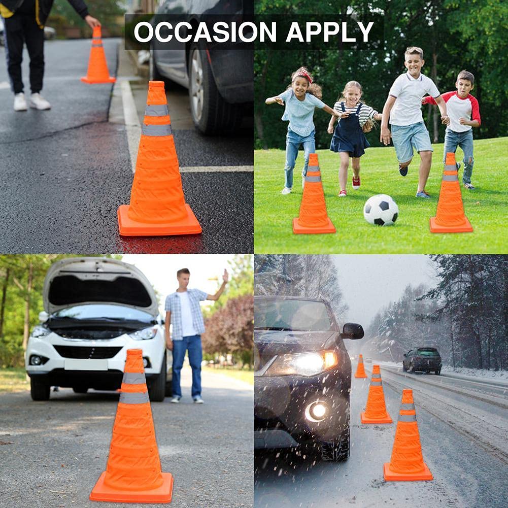 hatatit 4 Pack 18" Collapsible Traffic Cones PVC Safety Road Parking Cones Fluorescent Orange Up Reflective Safety Cones