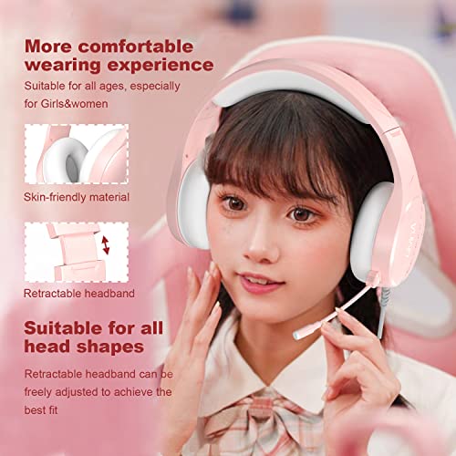 Anivia Pink Gaming Headset PS5 Headphones with Microphones Noise Canceling Headsets for Xbox one Laptop PC Mac