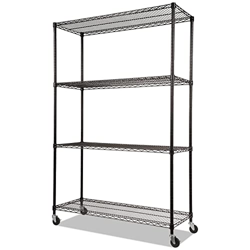 Alera NSF Certified 4-Shelf Wire Shelving Kit with Casters, 48w x 18d x 72h, Black