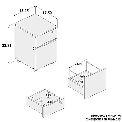 Boahaus Osaka File Cabinet, 2 Drawers, 4 Plastic casters