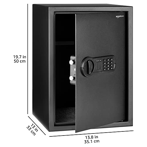 Amazon Basics Steel Home Security Safe with Programmable Keypad Lock, Secure Documents, Jewelry, Valuables, 1.8 Cubic Feet, Black, 13.8"W x 13"D x 19.7"H