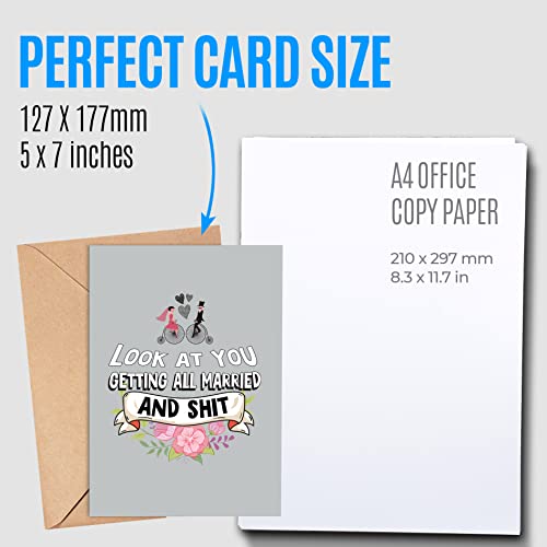 Funny wedding card for groom and bride with envelope | Original joke adult engagement card for him and her | Hilarious congratulatory present for wedding shower or engagement party