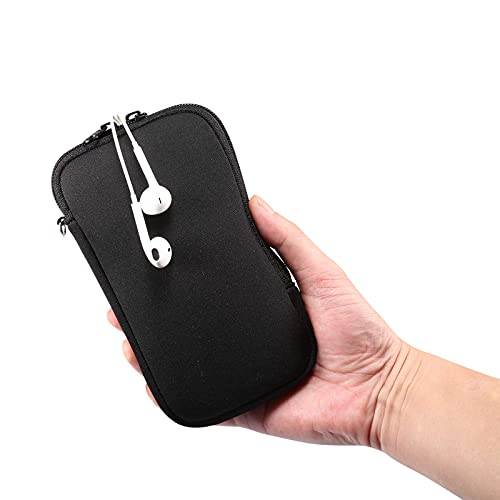 Neoprene Shock Absorbing Proof Pouch Large Cell Phone Sleeve Case Cover w Zipper/Neck Strap for iPhone 14 Plus Samsung Galaxy Note20 Ultra S22 Ultra A13 A03 A23 Moto G Power 2022 LG Stylo 6 (Black)