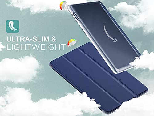 MoKo Case Fits All-New Kindle Fire HD 10 & 10 Plus Tablet (11th Generation, 2021 Release) 10.1" - Slim PU Leather Trifold Stand Cover Frosted Hard Back Shell with Auto Wake/Sleep, Indigo