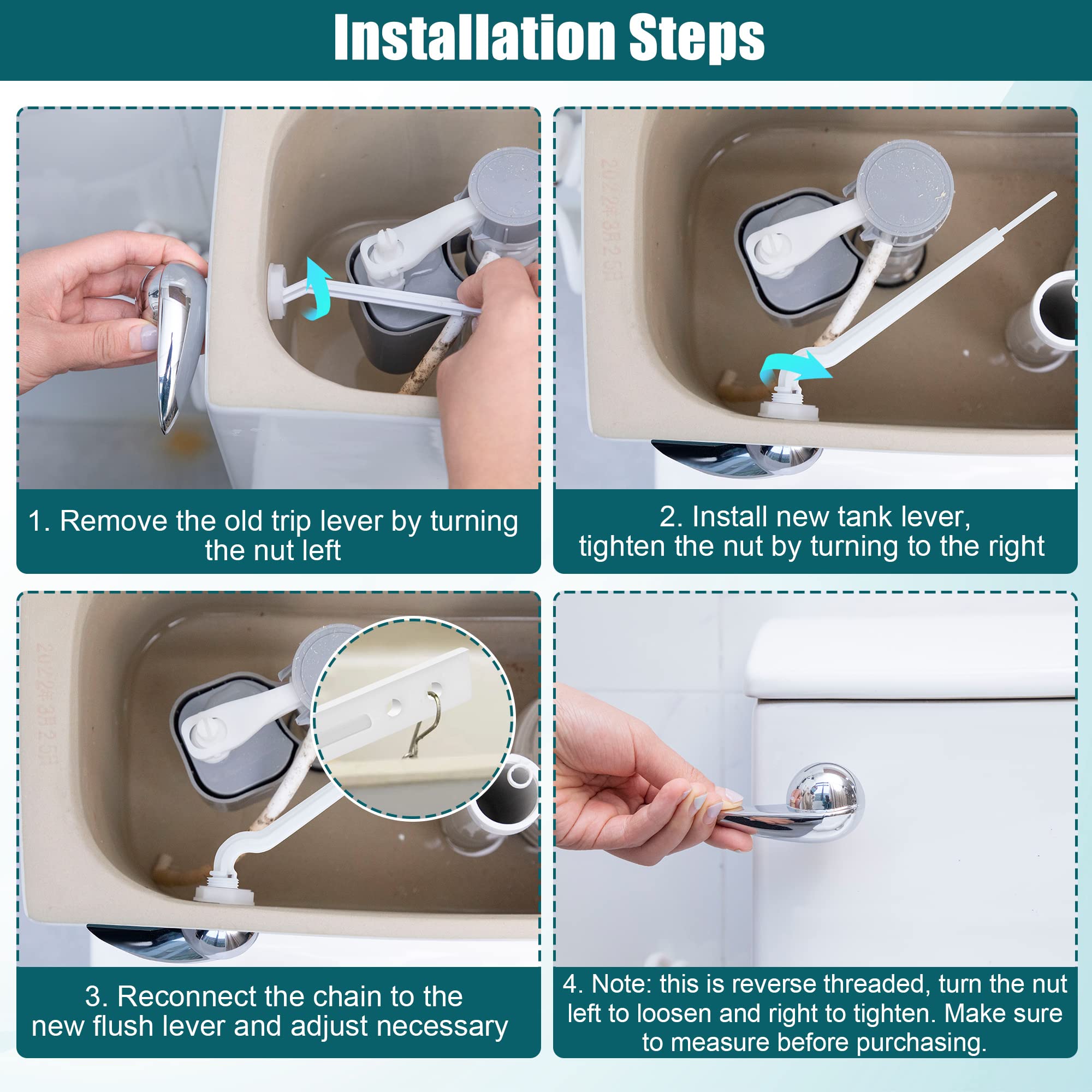 2 Pack Universal Toilet Flush Handle Replacement Kit, Compatible with American Standard Toilet Handle Parts Left Hand Trip Lever 738995-0020A Champion4, White Toilet Bowl Flusher Handles Repair Kit