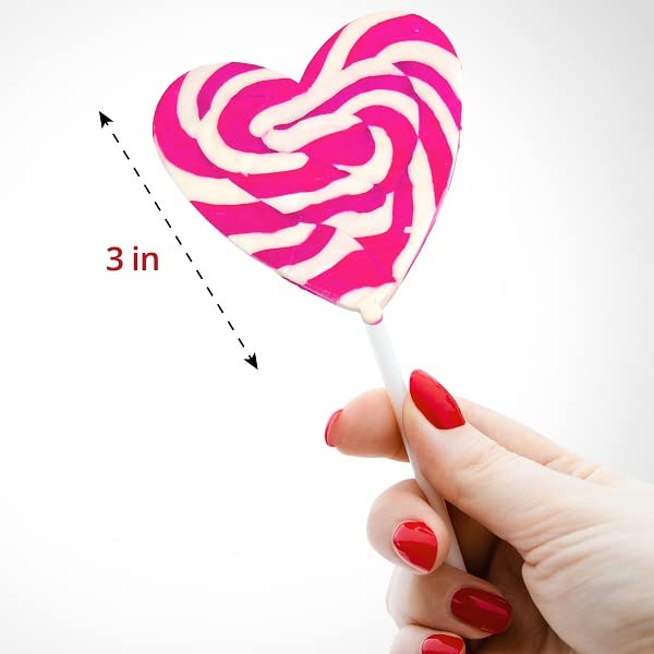 12 Heart Lollipops 3" -Valentine’s Candy - Delicious Lollipop Candy For Children and Adults - Bulk Candy (Pink)