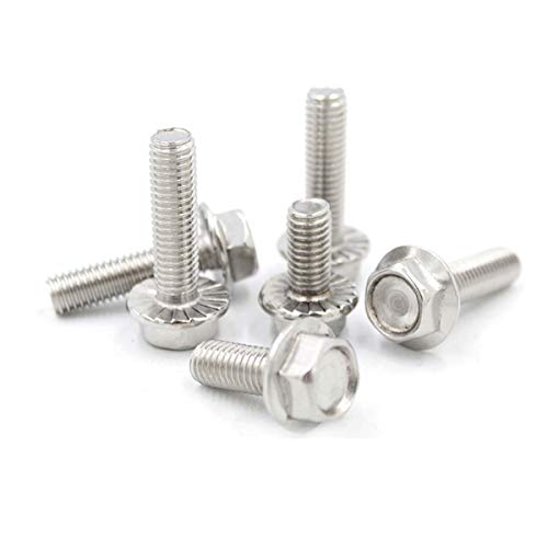 L-A M6-1.0 x 45mm Flanged Hex Head Bolts Hexagon Screws, Serrated Flange Hex Lock Nut, Fully Threaded, 304 Stainless Steel A2-70（10 Set）
