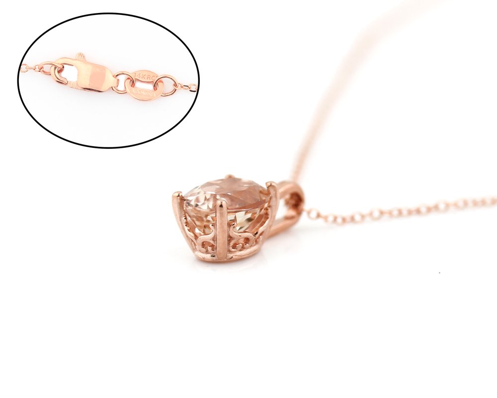 14k Rose Gold Morganite Pendant Necklace, 18" (8x6mm Oval Moragnite)