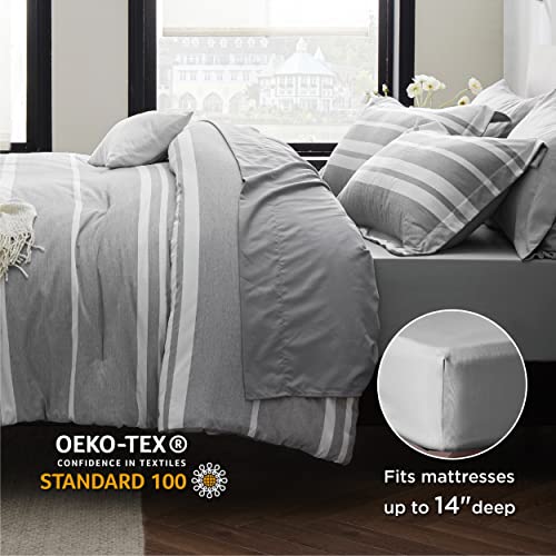 Bedsure Bed in a Bag Full Size 7 Pieces, Gray White Striped Bedding Comforter Sets All Season Bed Set, 2 Pillow Shams, Flat Sheet, Fitted Sheet and 2 Pillowcases