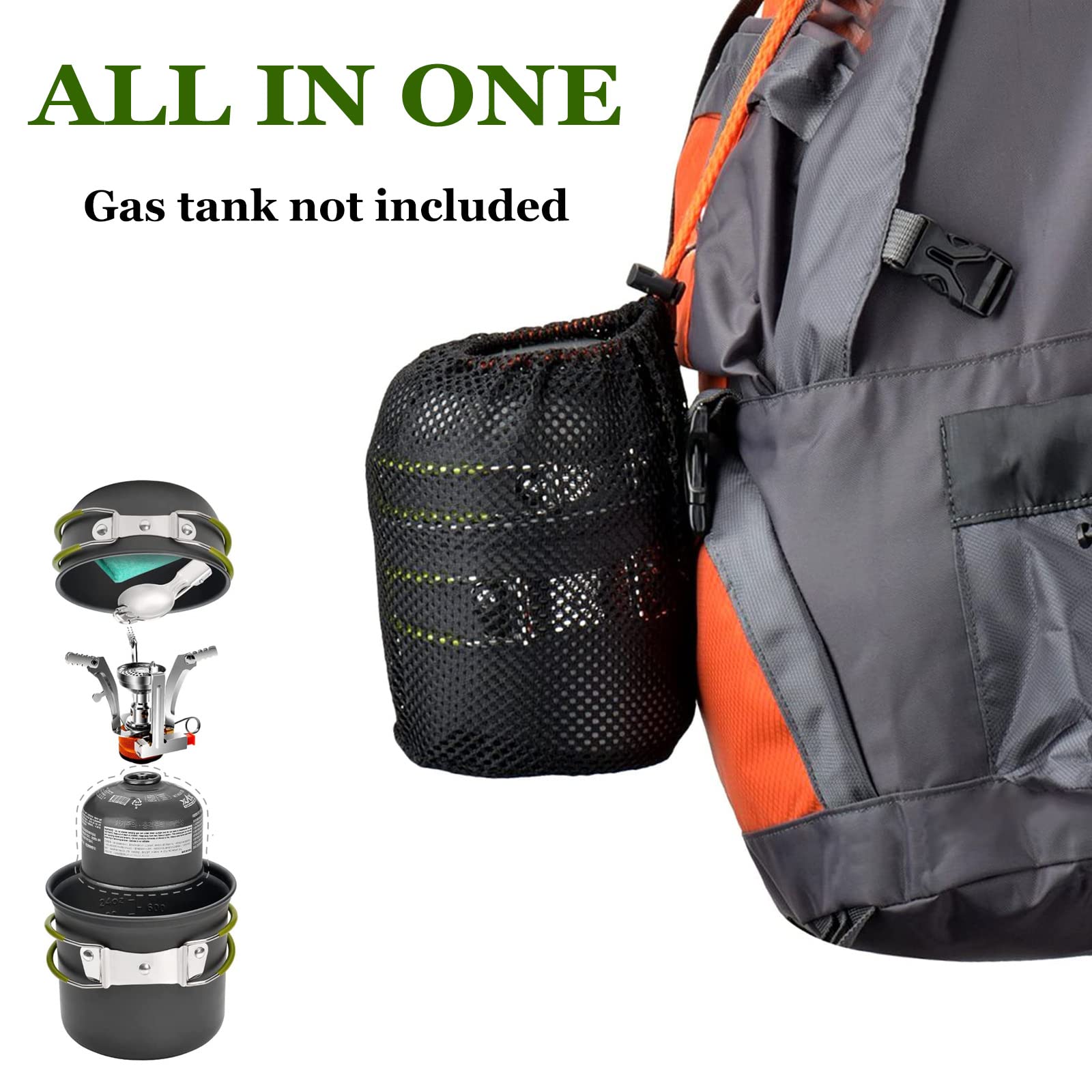 13pcs Outdoor Camping Cookware Stove Mess Kit,Camping Pot and Pan Set with Mini Backpacking Stove,Stainless Steel Cup, Knife Fork and Spoon Set for Backpacking, Camping Hiking and Picnic