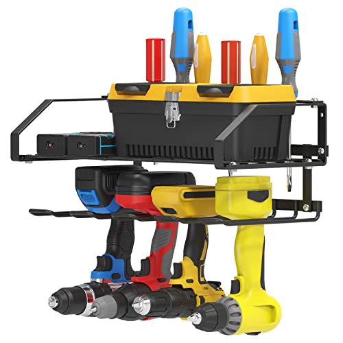 BOSTANA Power Tool Organizer 2Layer, Garage Storage Shelves,Metal Wall Mounted Shelves, Utility Tool Rack for Cordless Drill,Suitable for Workshop and Warehouse, Gift for Father's Day