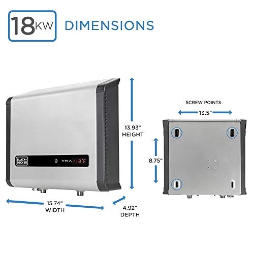 BLACK+DECKER Tankless Electric Water Heater 18kW 240 Volt 3.7GPM, Self-Modulating Multi-Application Unit for Small Homes or Apartments, Hot Water on Demand, Digital Temperature Display