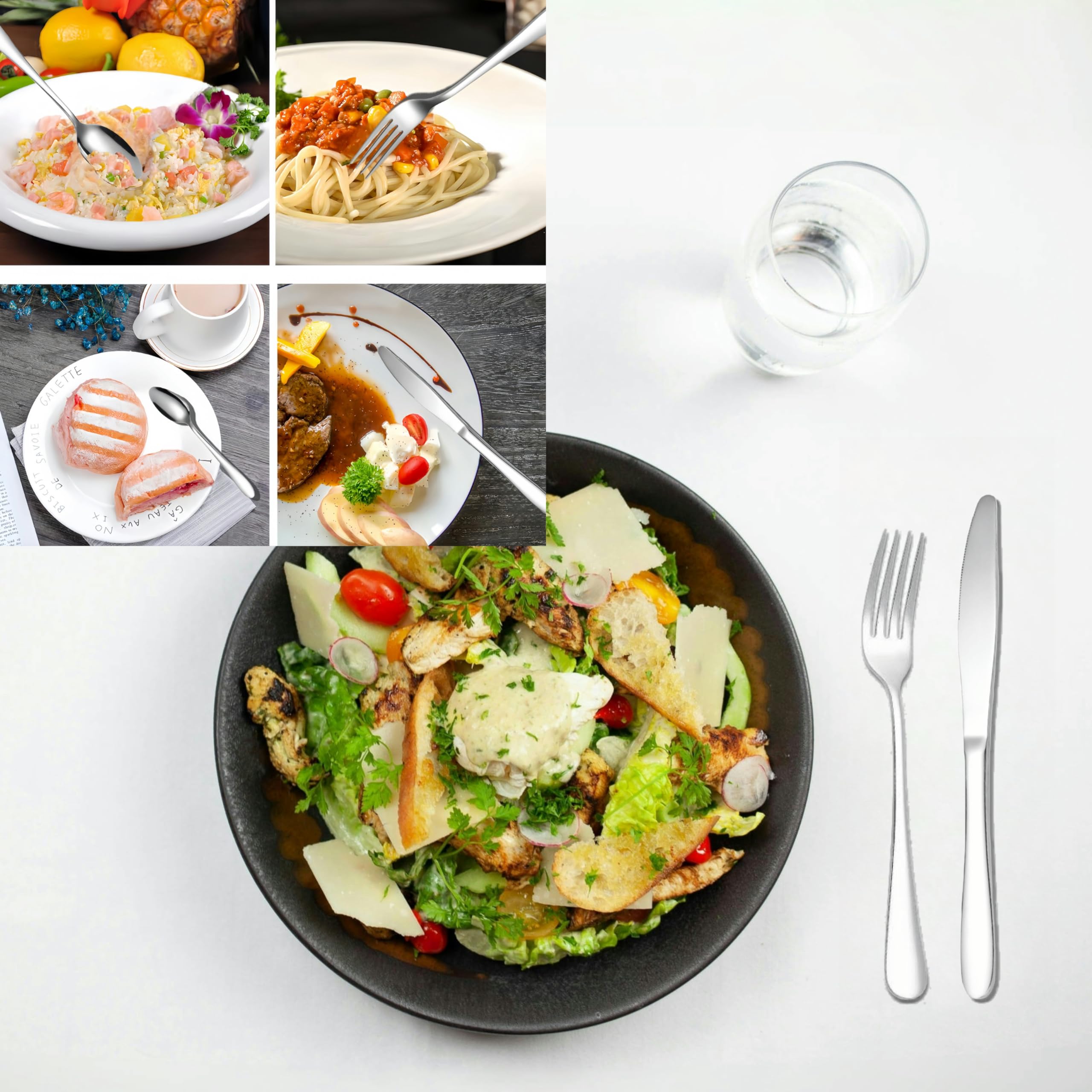 24-Piece Stainless Steel Cutlery Service for 6, Mirror Polished Tableware with Dinner Fork, Steak Knife, Dinner Spoon & Salad Spoon, Dishwasher Safe, Suitable for Dinner, Banquet, Parties