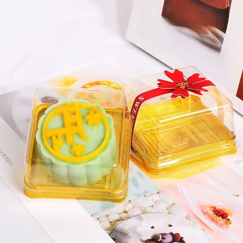 50 Pack Gold bottom Clear cover plastic mini cake box - muffin box - moon cake box - mung bean cake snow Mei Niang box(bottom 2 Inch X high 1-1/2 Inch)