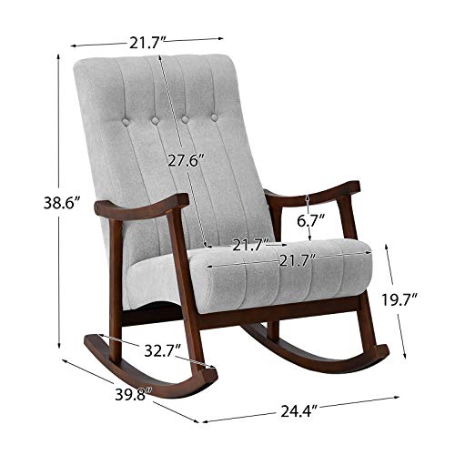 AVAWING Upholstered Rocking Chair with Fabric Padded Seat,Comfortable Rocker Solid Wood for Living Room,Modern High Back Armchair,Adult Single Sofa,Old Man Chair (Grey)