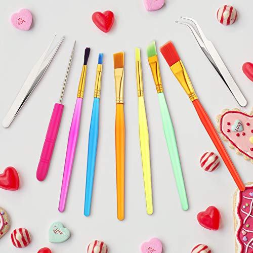 14 Pieces Cookie Tools Decorating Kit Cake Decorating Brush Scribe Tool Sugar Stir Needle Baking Tweezers for Sprinkles Elbow and Straight Tweezers Decorating Supplies for Cookie Cake Fondant