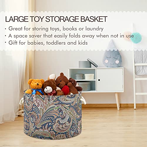 ALAZA Indian Ethnic Paisley Pattern Storage Basket Gift Baskets Large Collapsible Laundry Hamper with Handle, 20x20x14 in