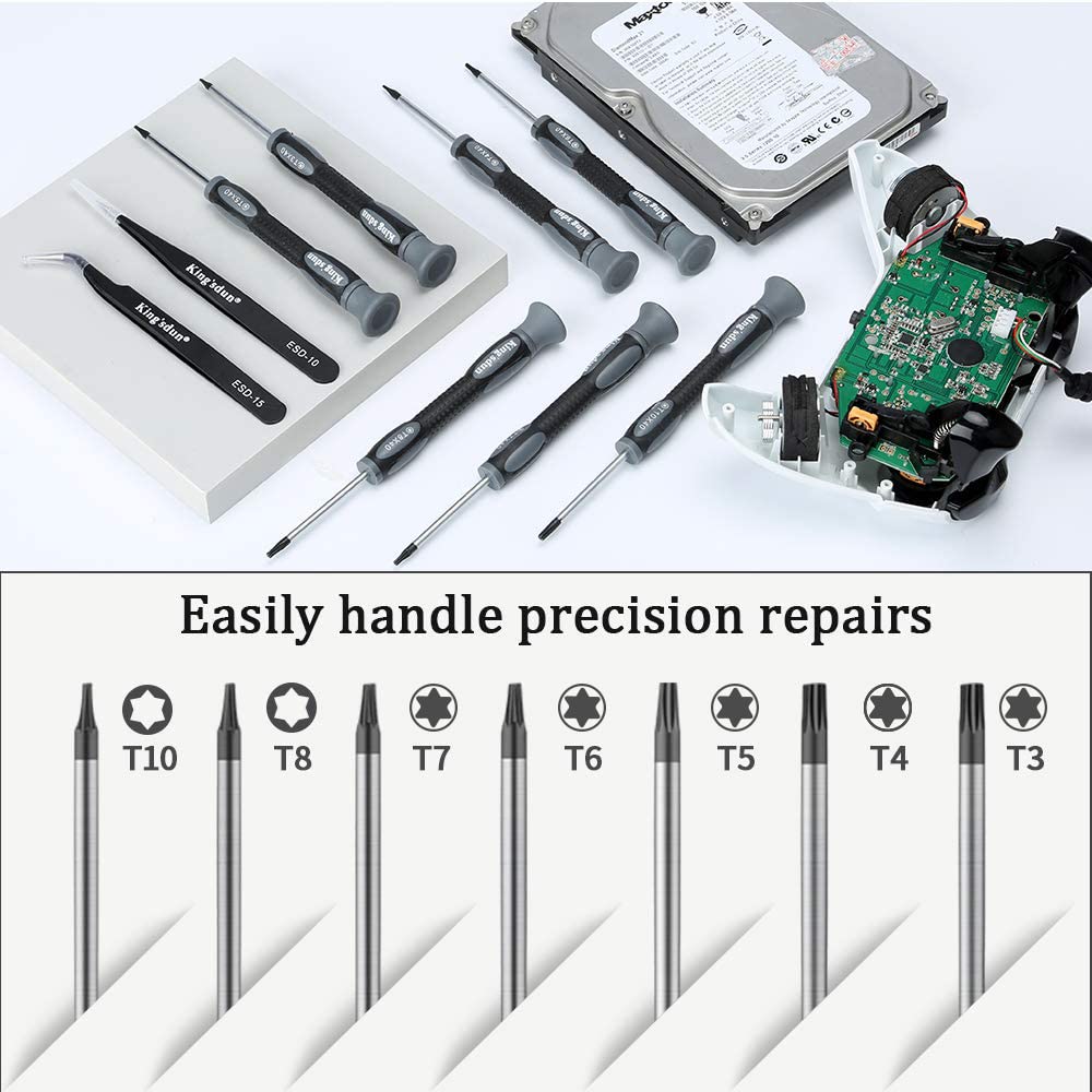 12 in 1 Torx Screwdriver Sets, Magnetic Precision Screwdrivers with T3 T4 T5 Torx 6 T7 T8 T10 Repair Kit, ESD Tweezers & Philip Slotted Star Screwdrivers for Camera/Mac/Computer/Xbox/PS4