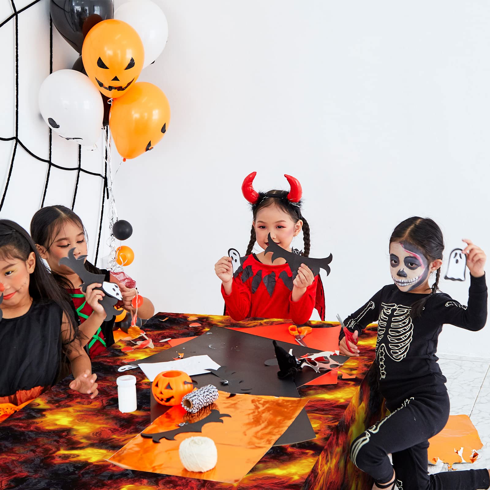 3 Pcs Lava Tablecloth Halloween Table Covers Dinosaur Tablecloth Flame Tablecloth Lava Party Supplies Volcano Tablecloth for Volcano Dinosaur Theme Party Halloween Lava Game Decor, 54 x 108 Inches